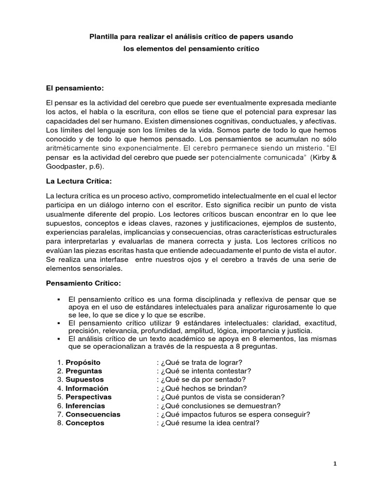 1. Análisis Crítico de Papers Formato | Pensamiento crítico | Lectura ...