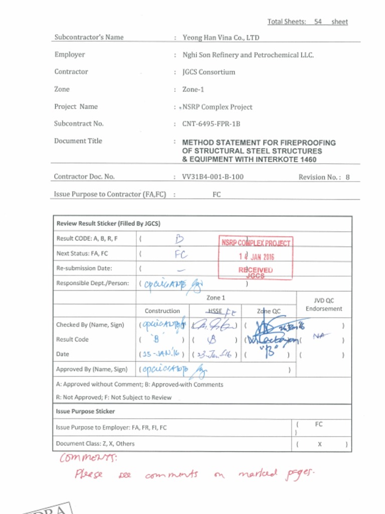 Vv31b4-001-B-100!8!001 Method Statement For Fireproofing of Structural Steel Structures ...