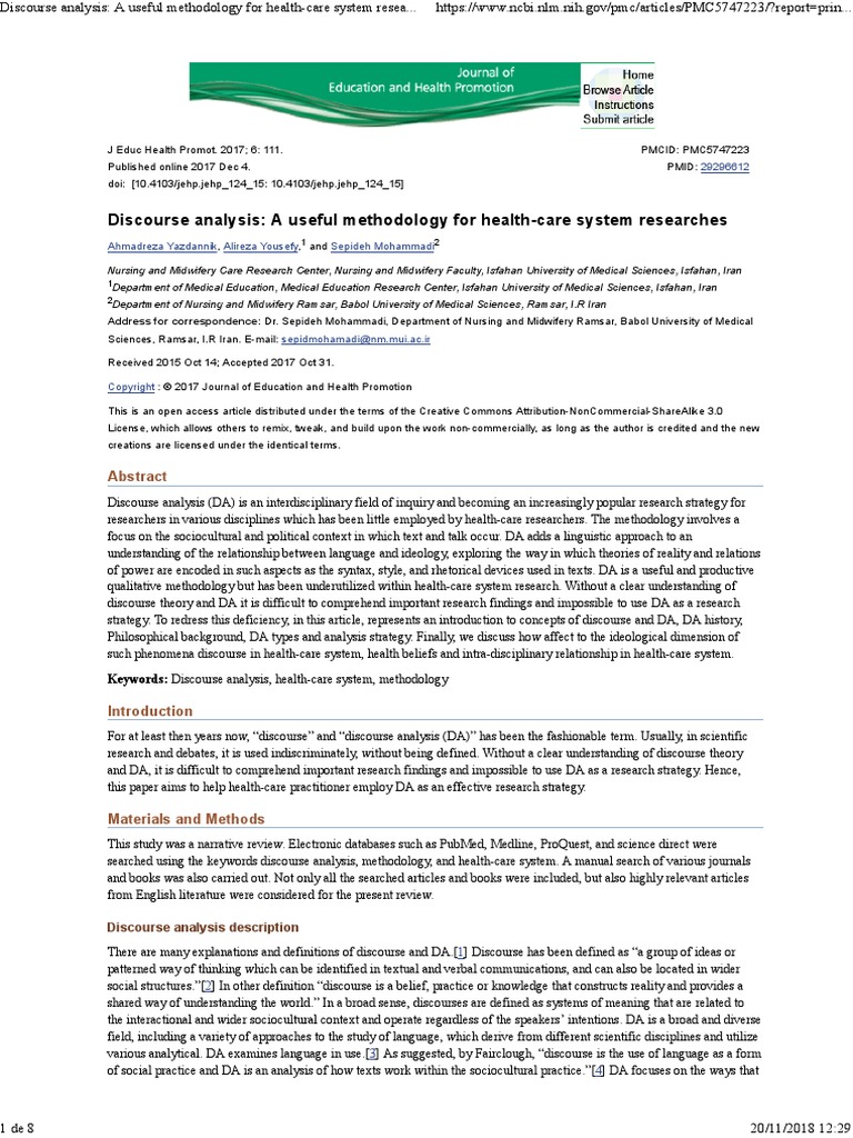 Discourse Analysis - A Useful Methodology For Health-Care System ...
