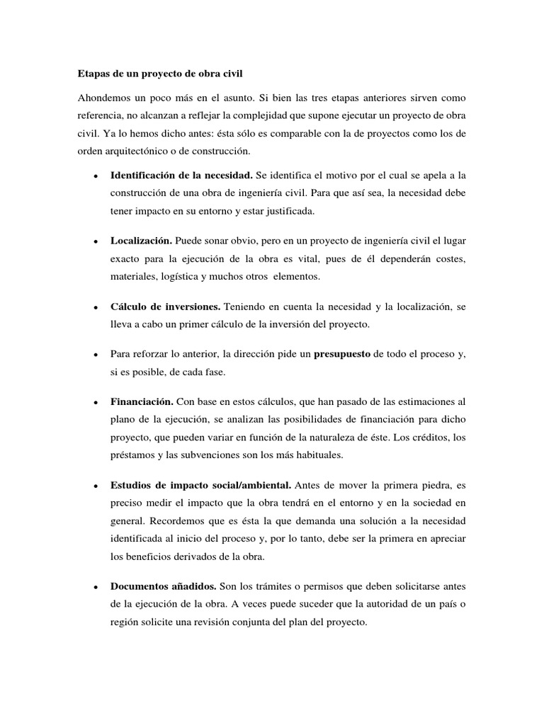 Etapas de un Proyecto de Obra Civil | PDF | Ingeniero civil | Diseño