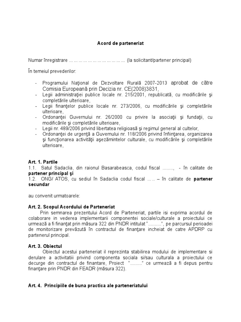 Anexa 17 - Model Acord de Parteneriat-1 | PDF