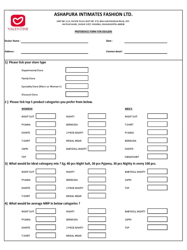 Preference Form | PDF | Clothing | Fashion
