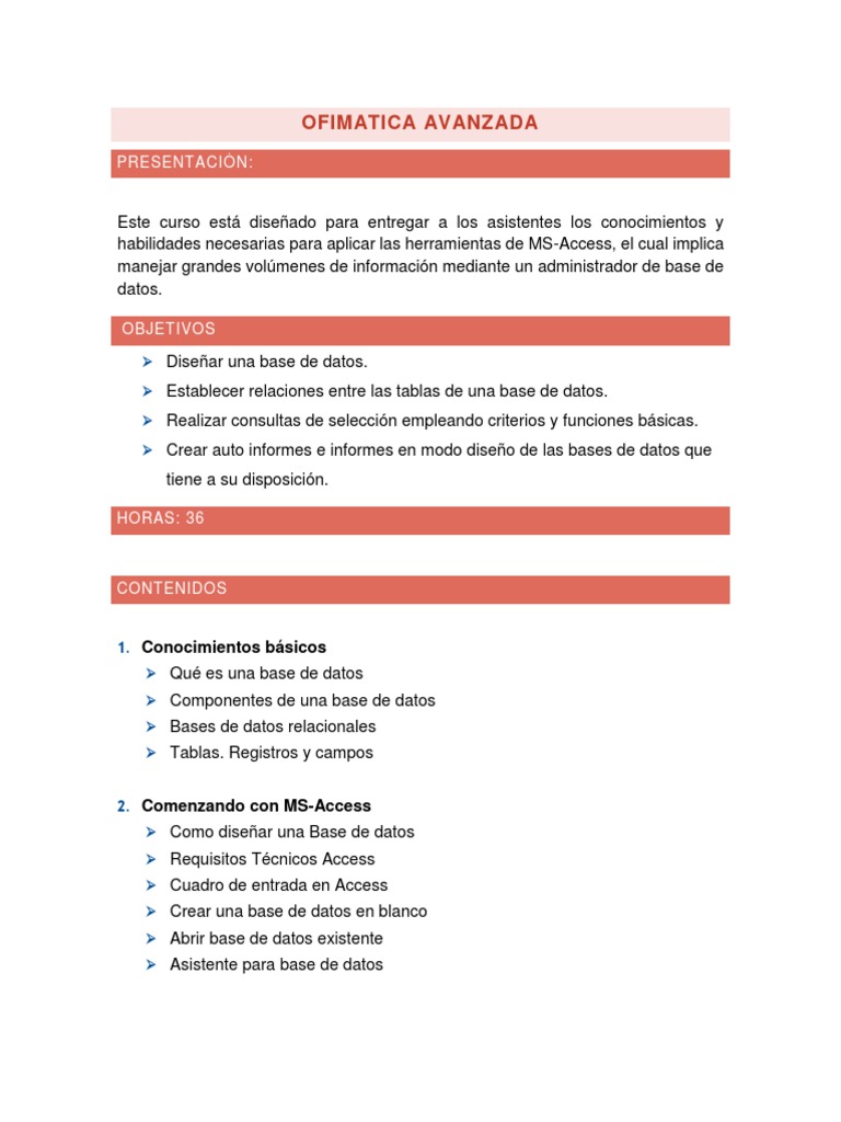 Ofimatica Avanzada | PDF | Tabla (base de datos) | Bases de datos