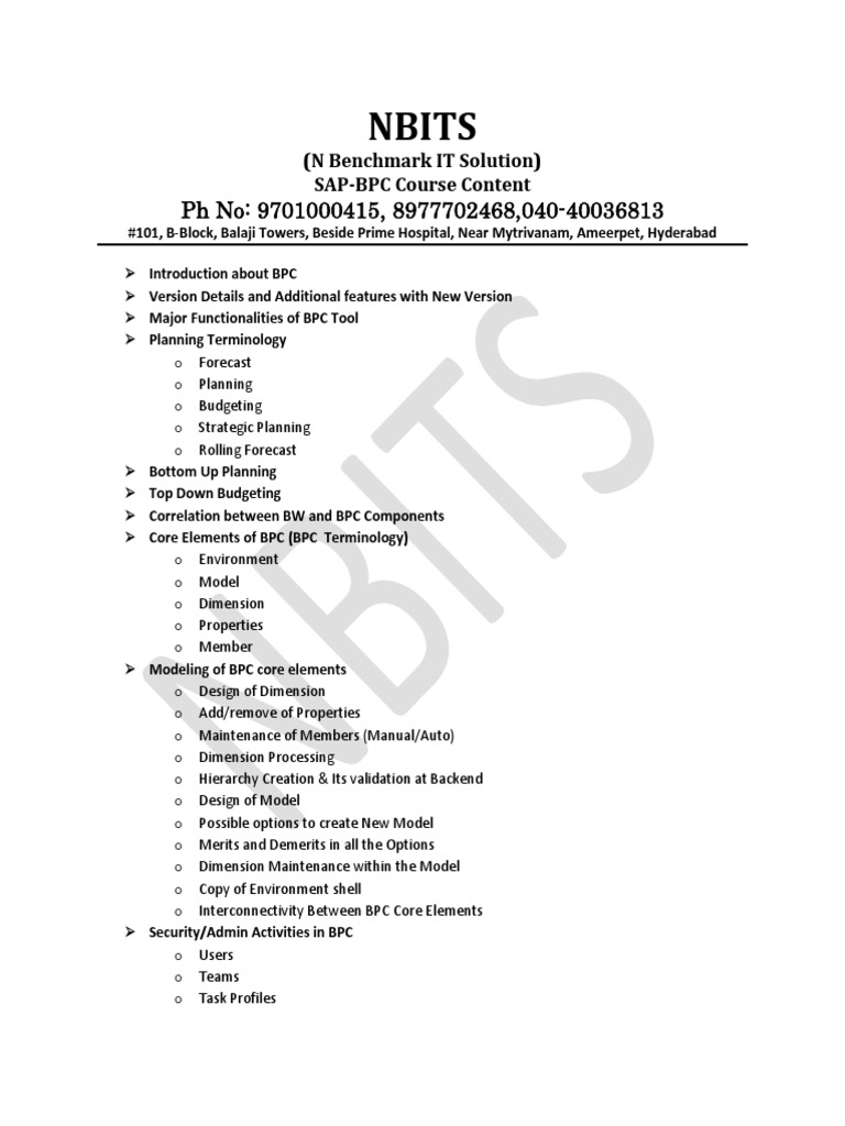 SAP-BPC Course Content at NBITS | PDF | Business Process | Microsoft Excel