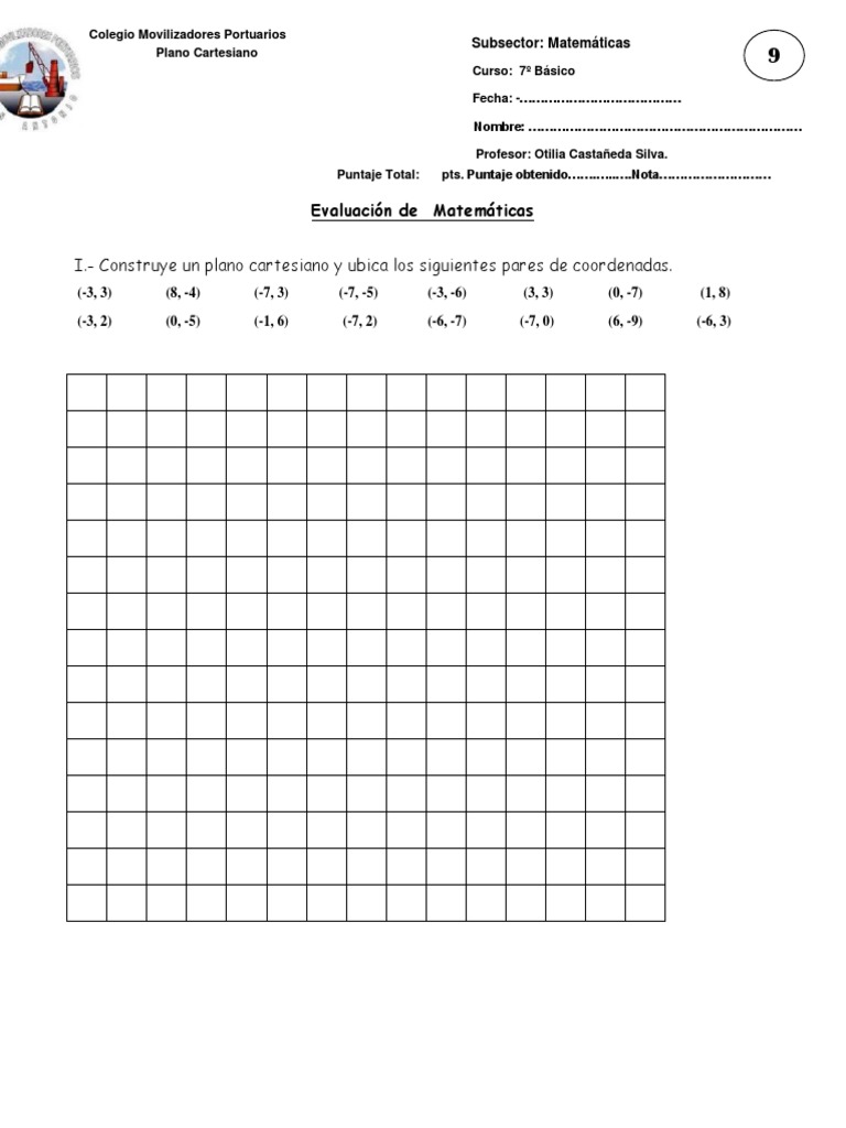 Prueba de Plano Cartesiano 7 Basico | PDF Prueba de Plano Cartesiano 7 Basico | PDF