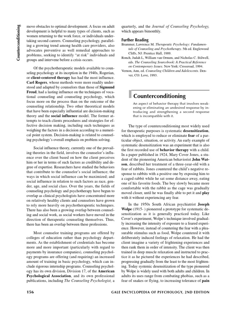 Counterconditioning: Further Reading | PDF | Counseling Psychology ...