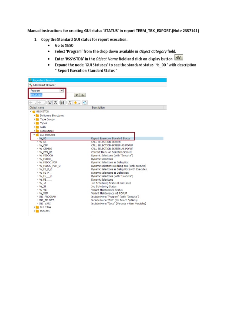 Manual Instructions For Creating GUI Status Related To Note 2357141 ...