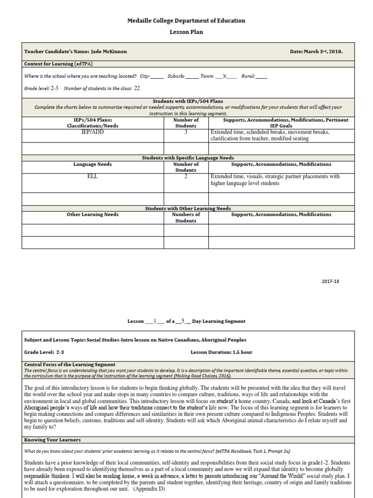 2-3 Grade Social Studies Lesson Plan | PDF | Individualized Education ...