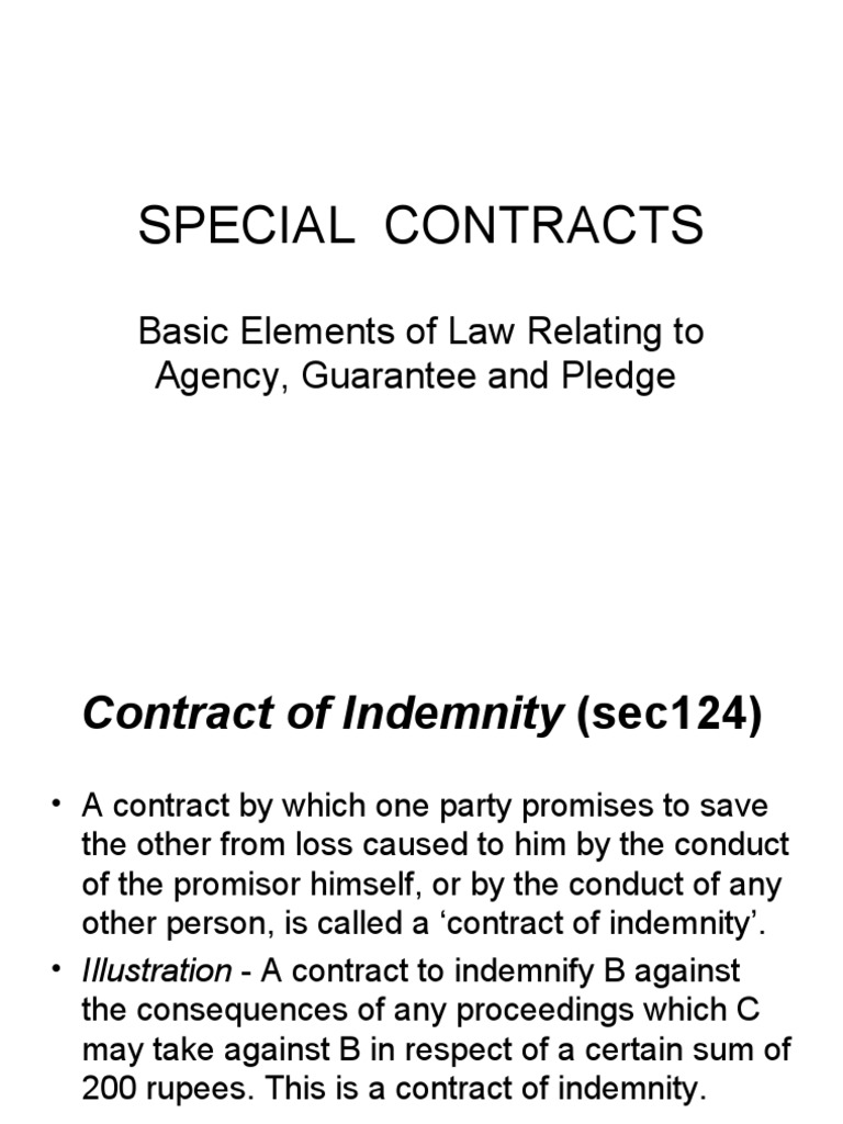 Special Contracts: Basic Elements of Law Relating To Agency, Guarantee ...
