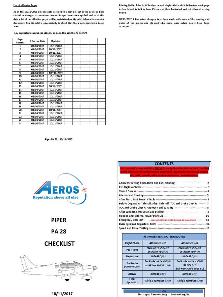 Piper PA-28 Checklist Update 2017 | PDF | Carburetor | Switch