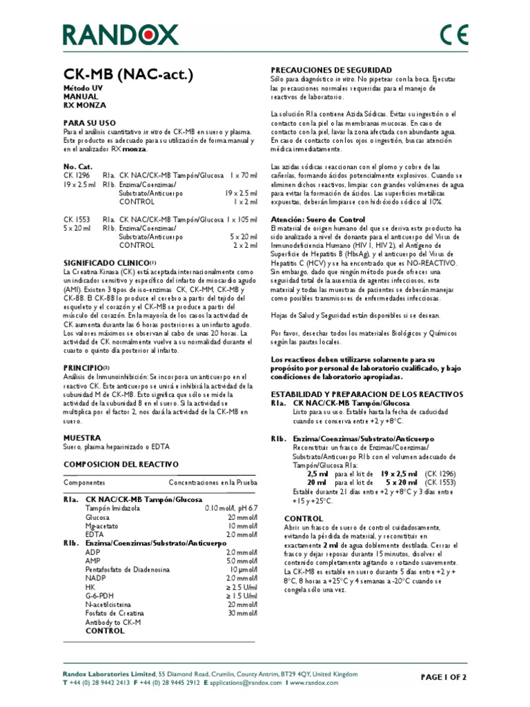 1.CK MB 1296. Randox | PDF | Infarto de miocardio | VIH