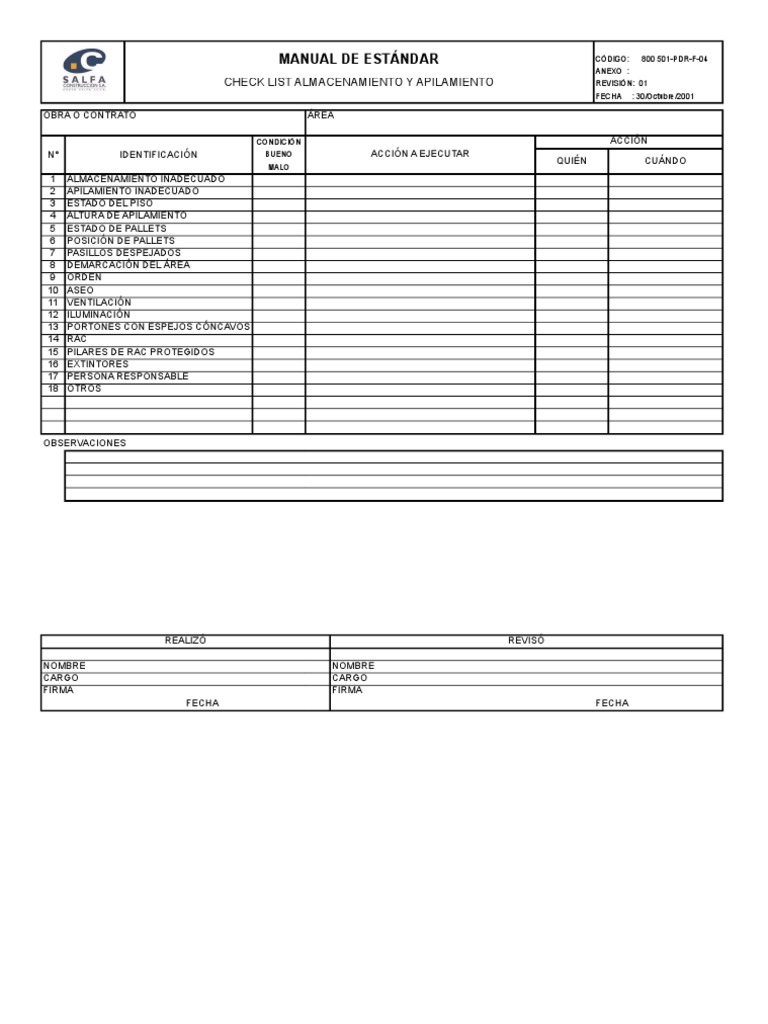 Checklist Bodega | PDF