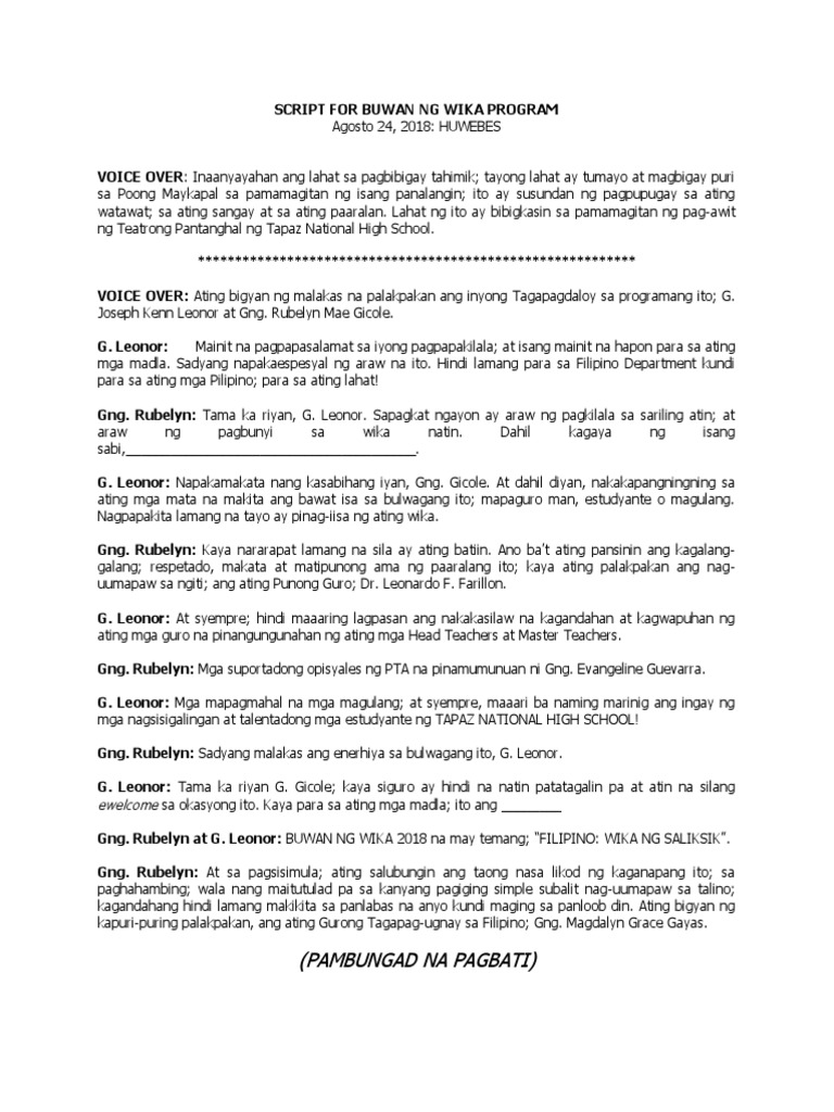 Script For Buwan NG Wika Program | PDF
