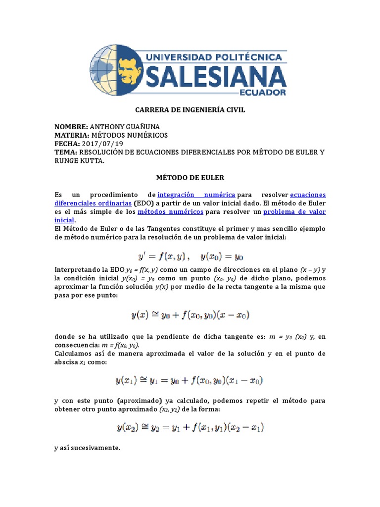 Metodo de Euler | PDF | Ecuaciones diferenciales | Ecuaciones