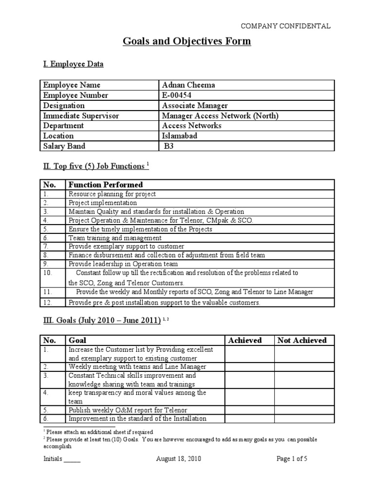 Goals and Objectives Form Adnan Cheema (V1 0) | PDF | Goal | Leadership