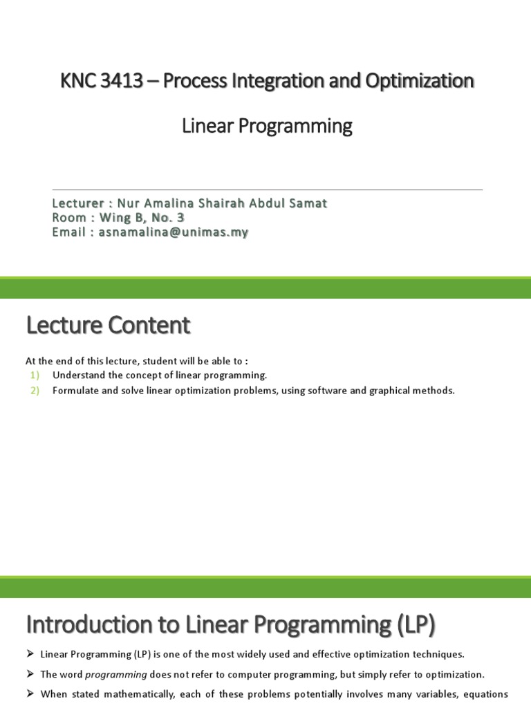 Lecture 5 - Linear Programming | PDF | Linear Programming ...