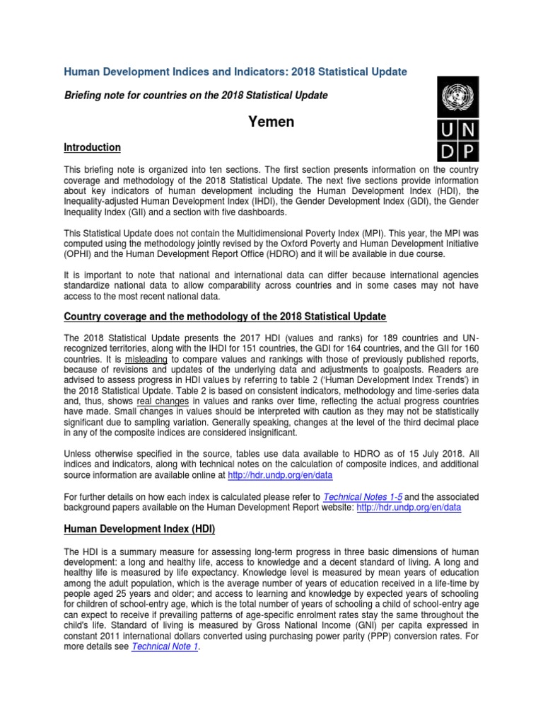 Yemen: Human Development Indices and Indicators: 2018 Statistical ...