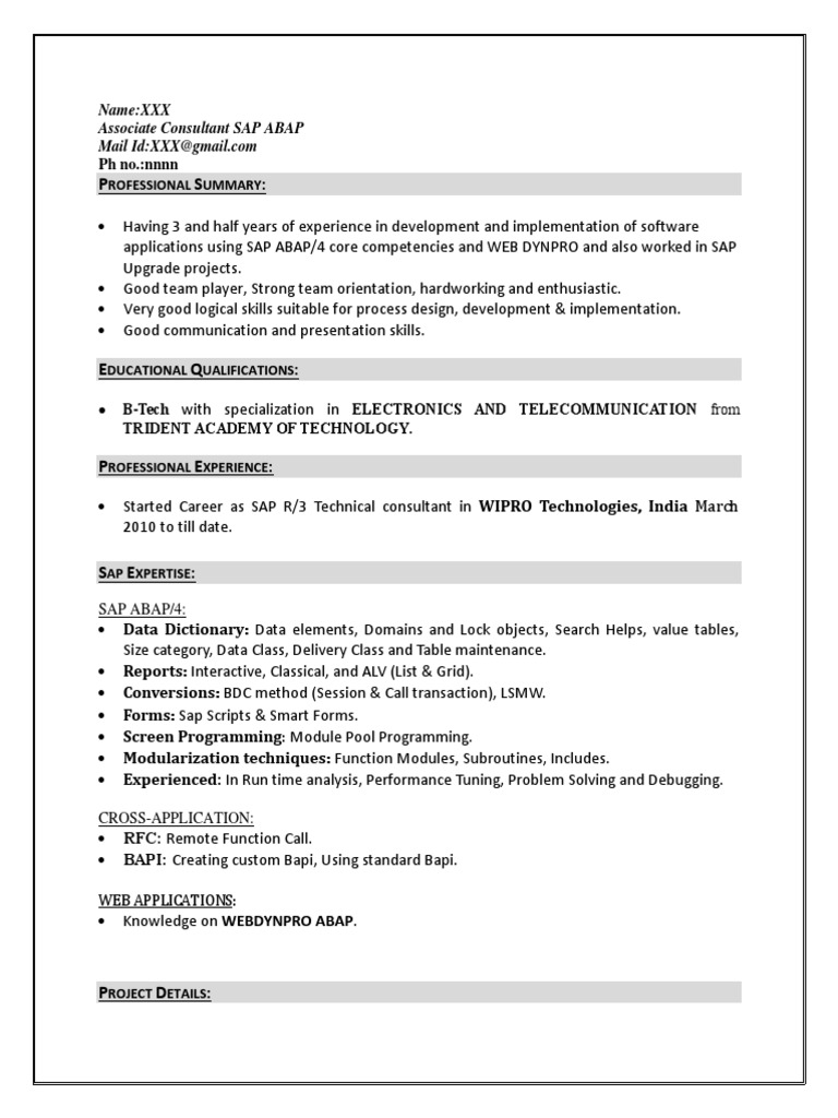 SAP ABAP Resume | PDF | Areas Of Computer Science | Computer Programming
