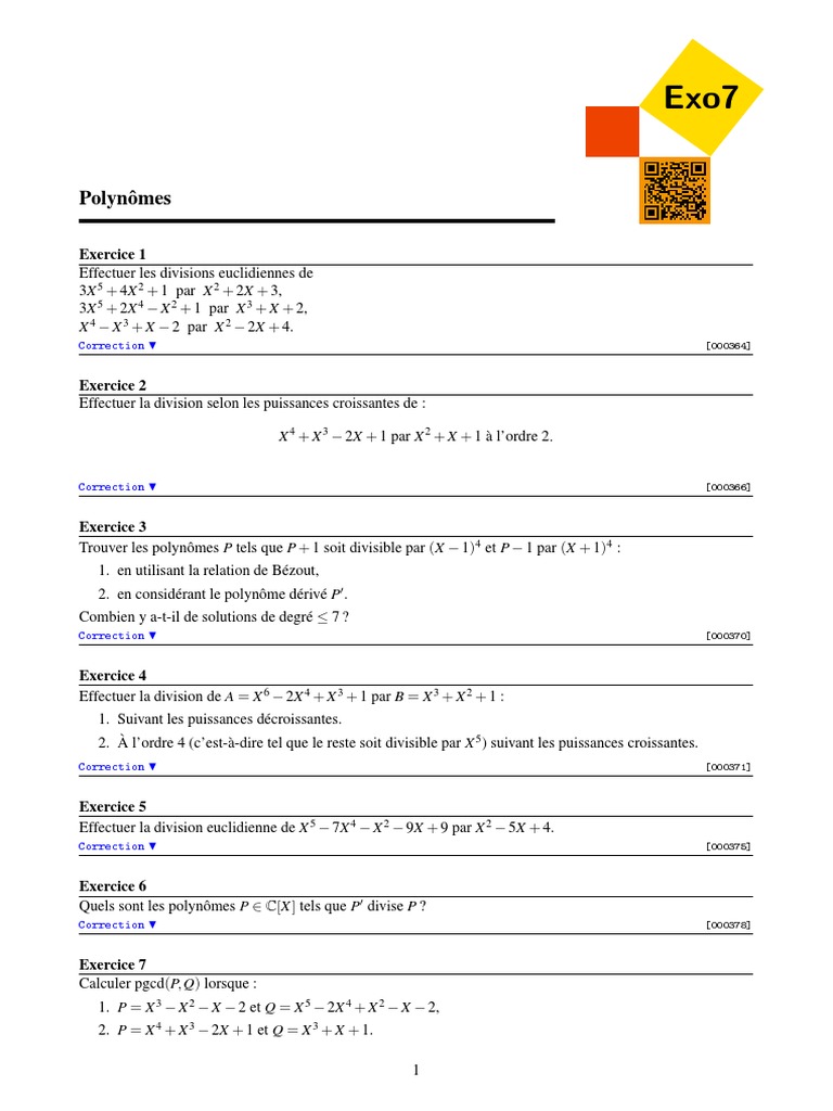 Polynome - Exo7 - Exercice Corrigé | PDF | Polynôme | Algorithmes