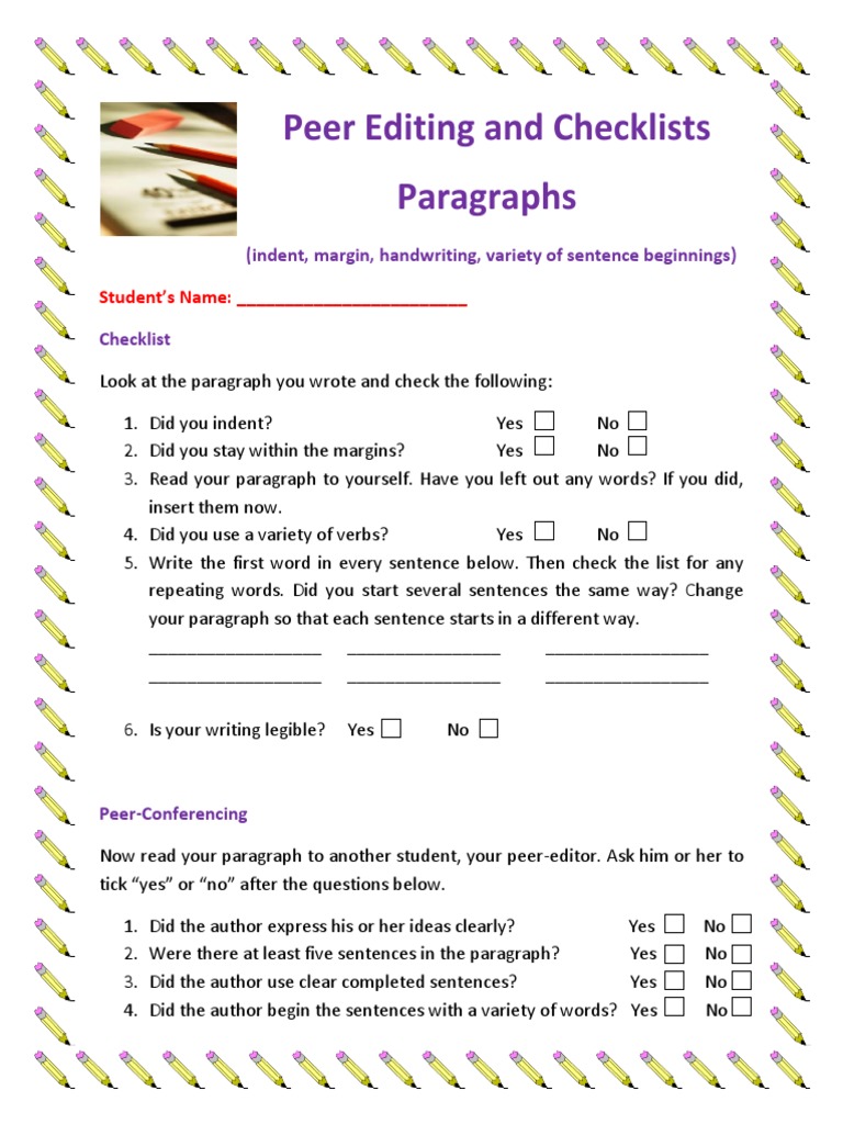 Peer Editing and Checklists Paragraphs | Download Free PDF | Paragraph ...