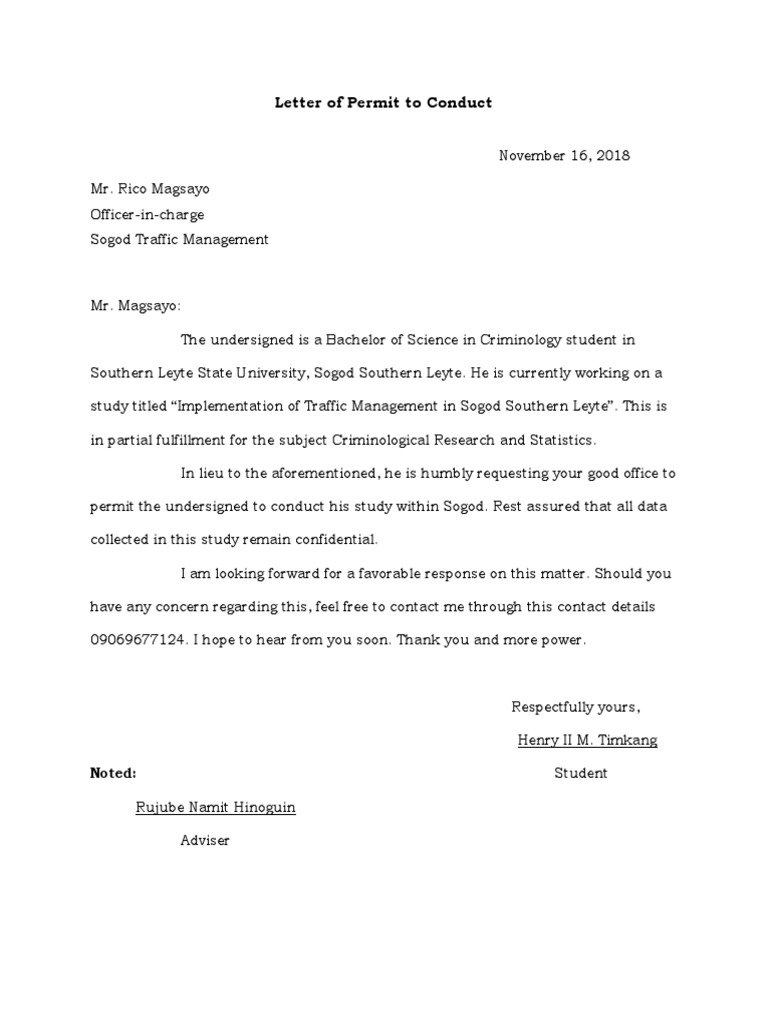 Letter of Permit To Conduct | PDF