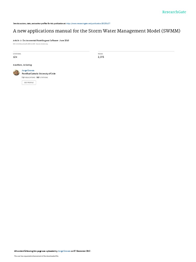 A New Applications Manual For The Storm Water Management Model (SWMM ...