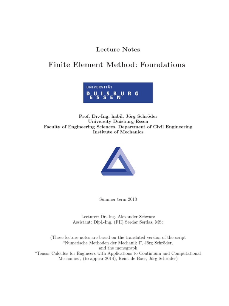 Finite Element Method Foundations Lecture Notes Pdf Finite Element Method Partial