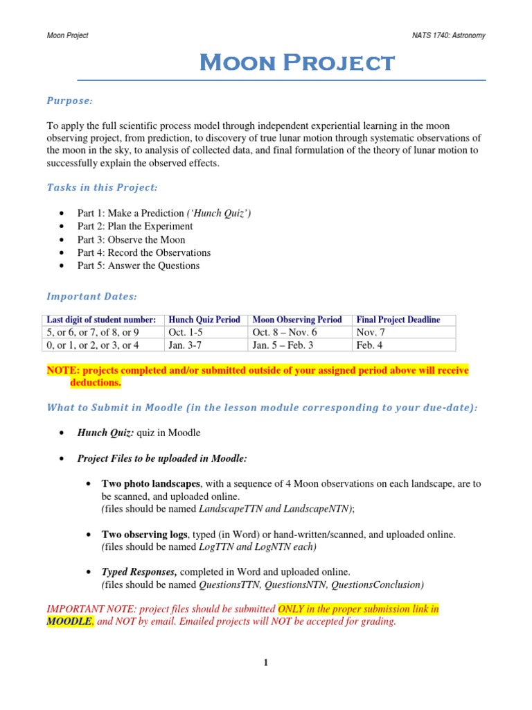 1 Moon Project Instructions | PDF | Moon | Hypothesis