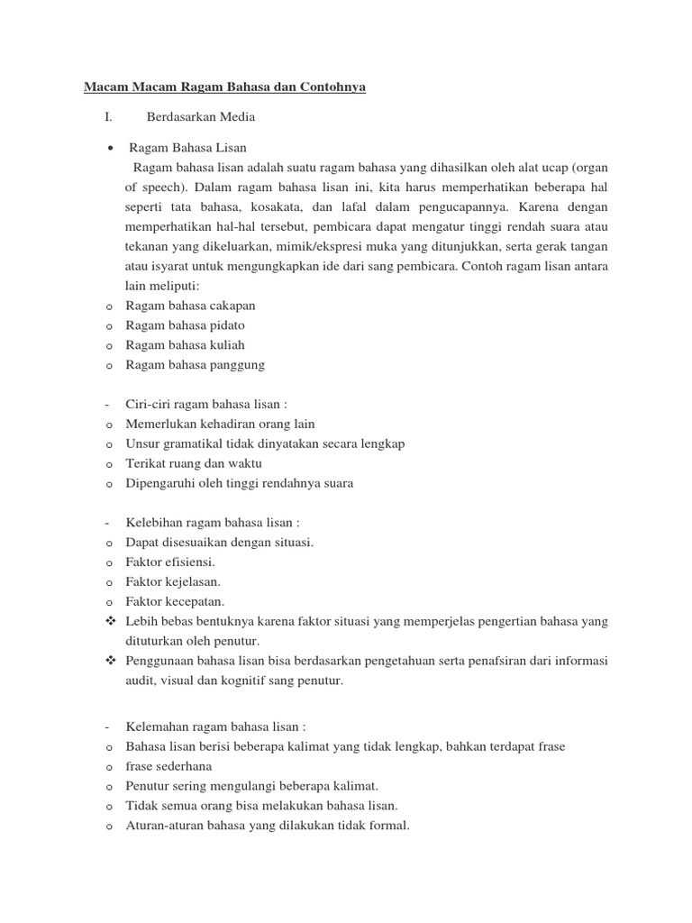 Macam Macam Ragam Bahasa Dan Contohnya - Luluk | PDF