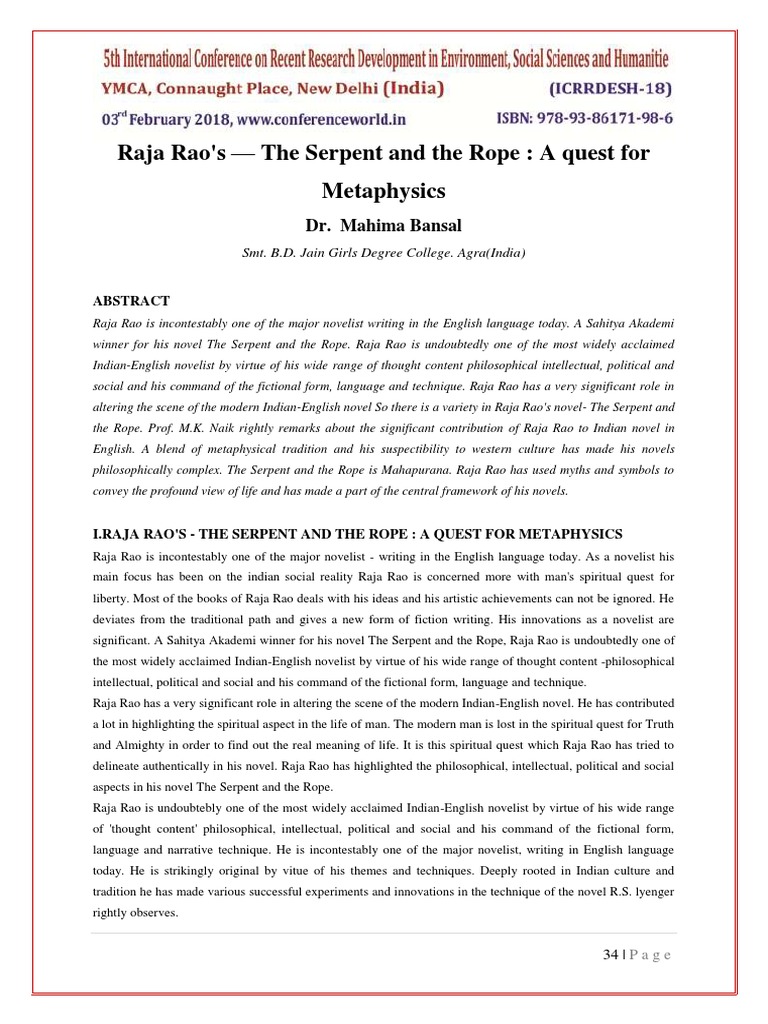 The Serpent and The Rope A Quest For Metaphysic | PDF | Puranas | Novels