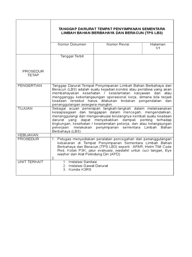 SOP Tanggap Darurat TPS Limbah B3 | PDF