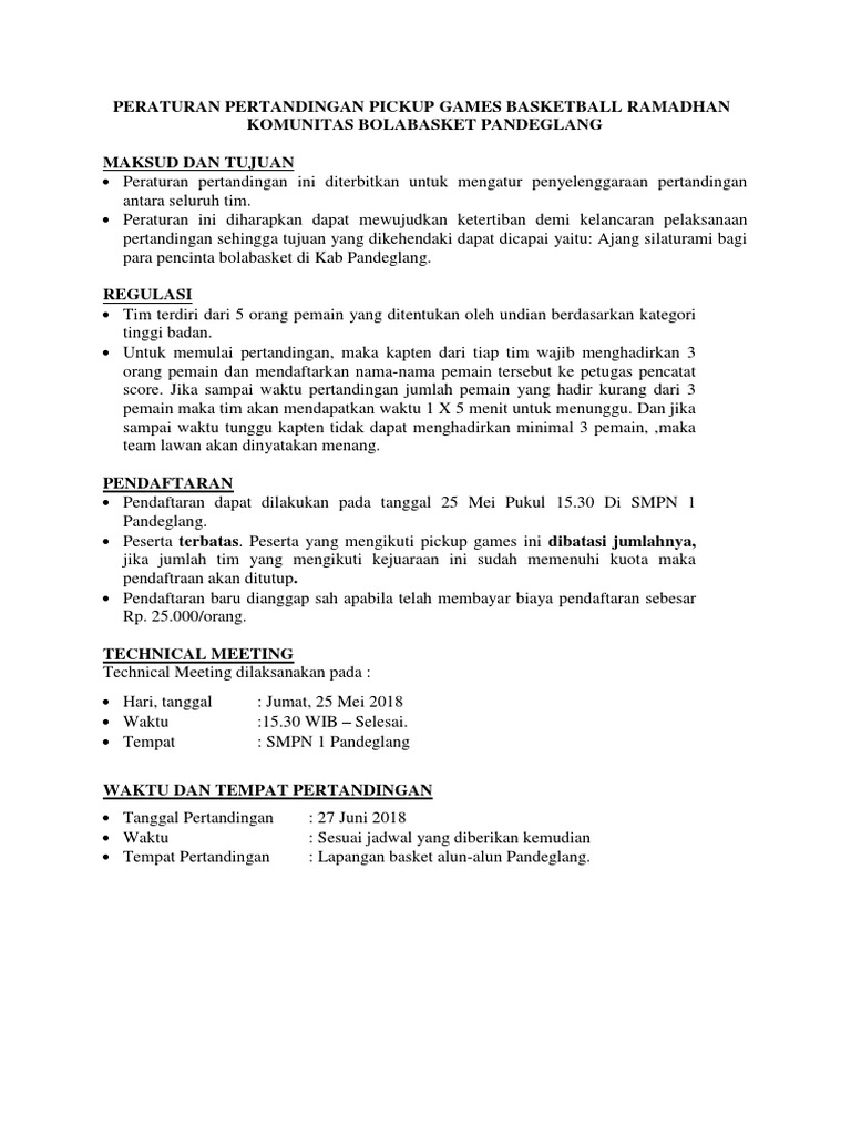 Contoh Regulasi Pickup Games | PDF