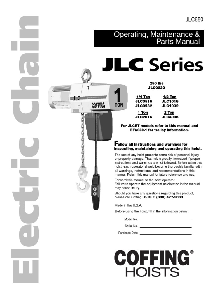 Coffing JLC Manual PDF | PDF | Elevator | Safety