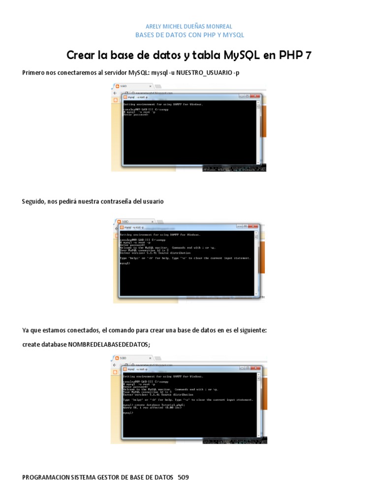 Crear La Base de Datos y Tabla MySQL en PHP 7 | PDF
