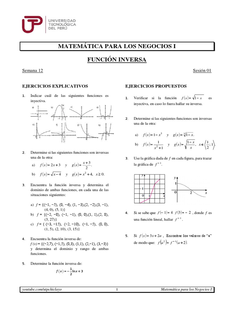 Semana 12 Sesión 1 - Funcion Inversa | PDF | Función (Matemáticas ...