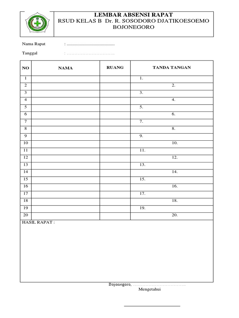 Lembar Absensi Rapat | PDF