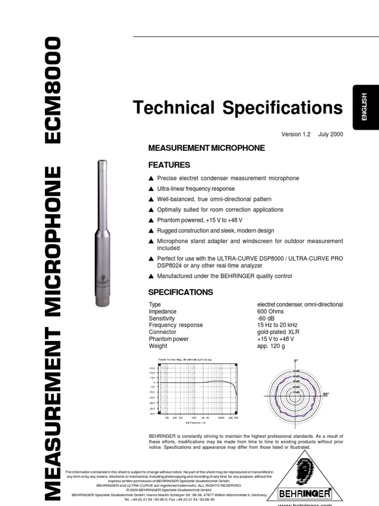 ECM8000 Especificaciones | PDF | Microphone | Sound Technology