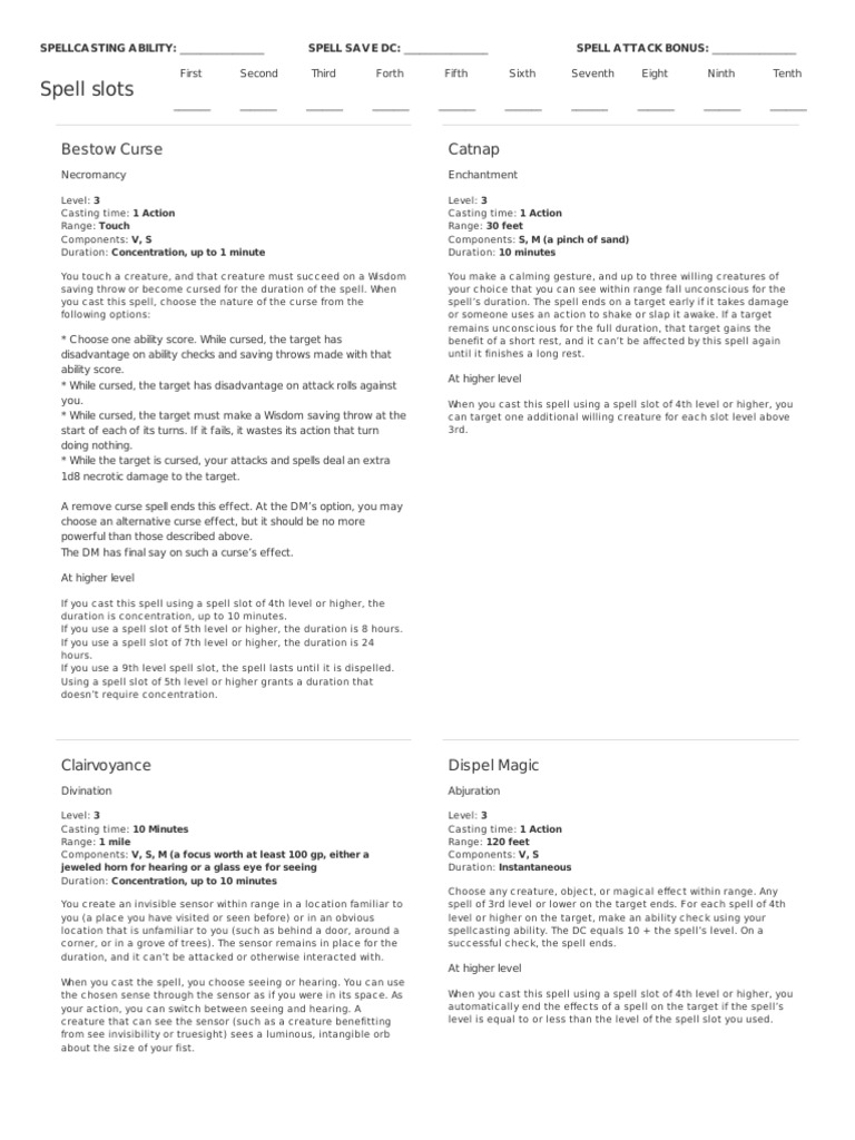 Spell Slots: Bestow Curse Catnap | PDF | Nature