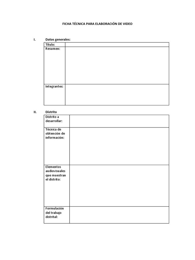 Ficha Técnica para Elaboración de Video | PDF
