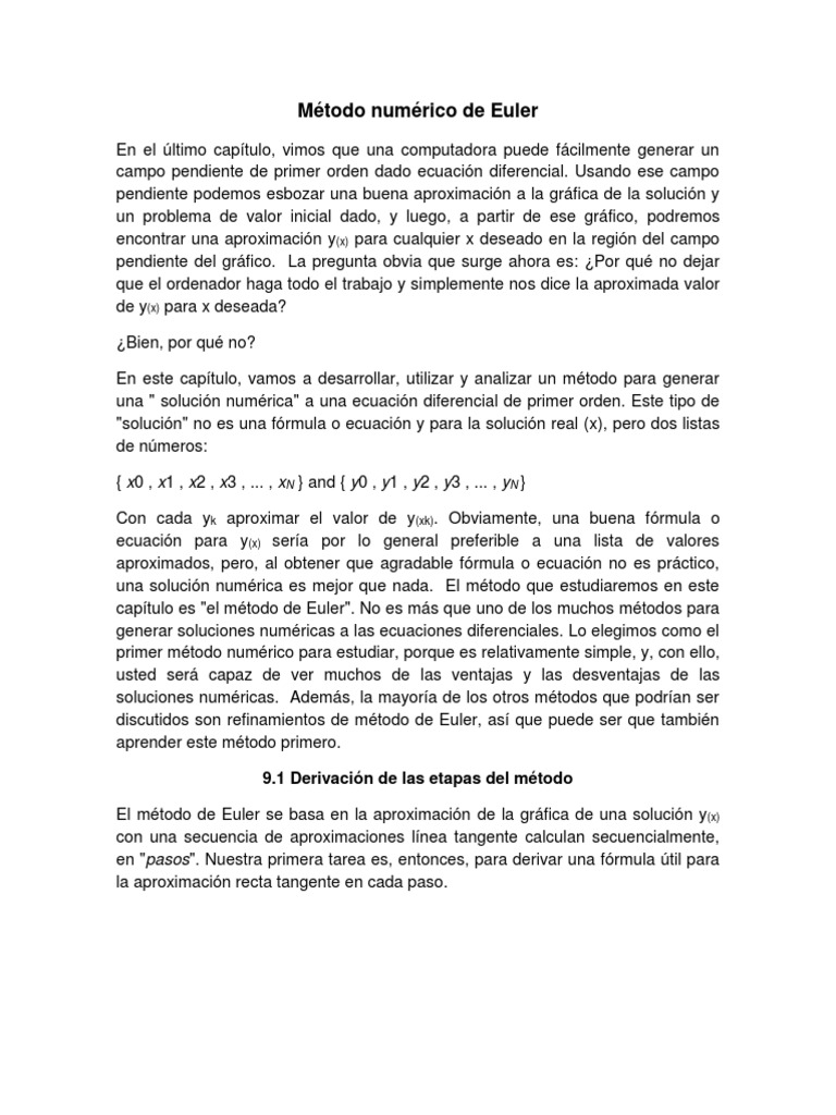 Método Numérico de Euler | PDF | Ecuaciones | Análisis