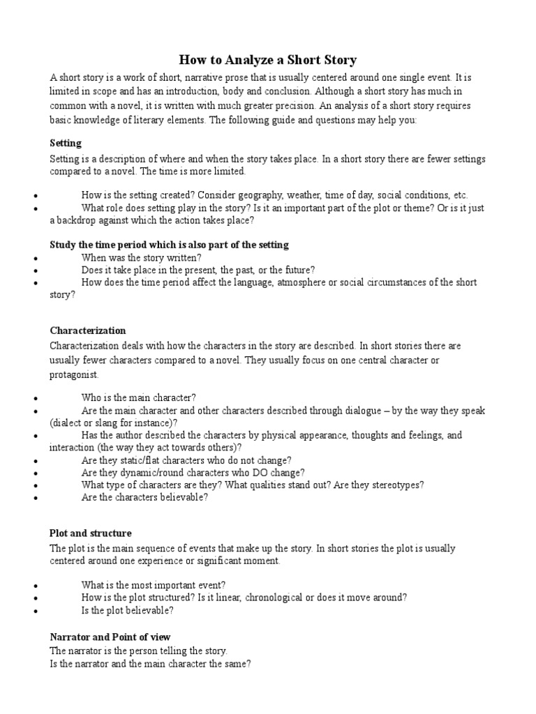 Short Story Analysis Guide | PDF | Plot (Narrative) | Narration