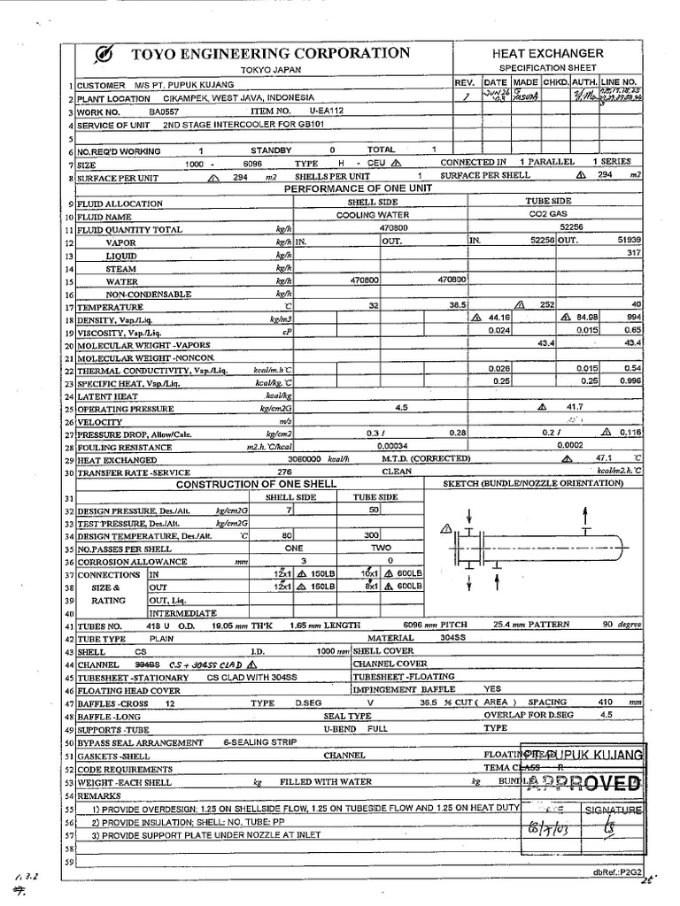 Example of Heat Exchanger TEMA Sheet | Heat Transfer | Nature