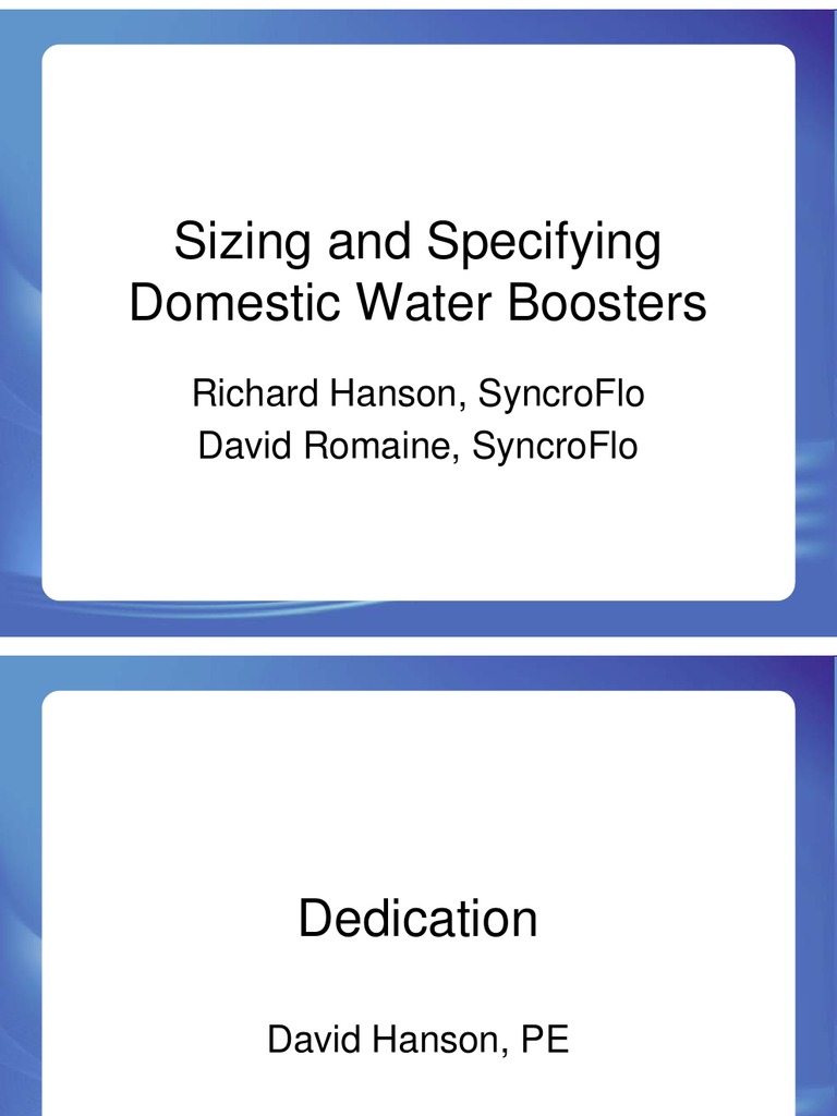 SyncroFlo - Sizing Booster Pumps - Latest Tricks and Trends - 2009 ASPE ...