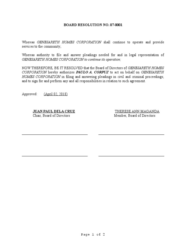Board Resolution 1 | PDF
