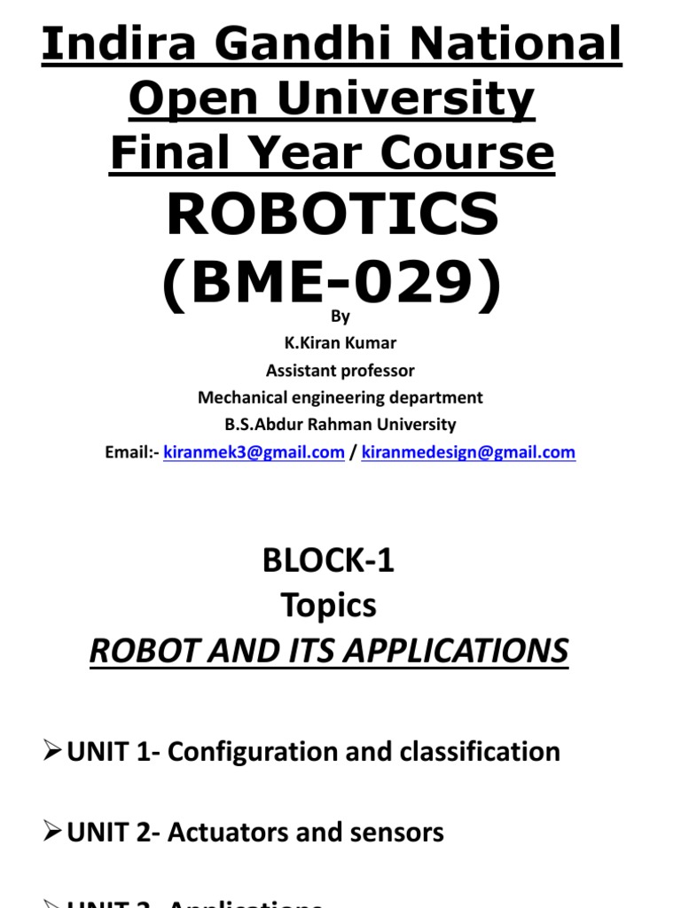 Robotics Lectures-1 For Final Year Indir PDF | PDF | Digital To Analog Converter | Actuator