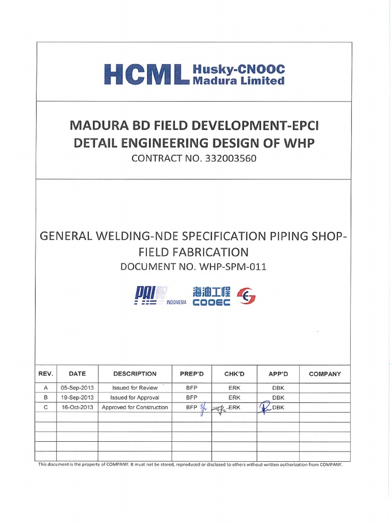 WHP-SPM-011 Rev. C General Welding-NDE Specification Piping Shop-Field ...
