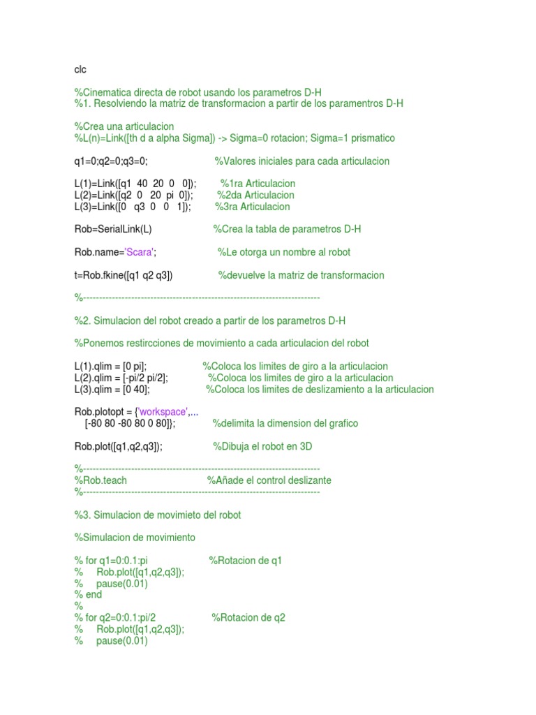 Simulacion de Robot en Matlab | PDF