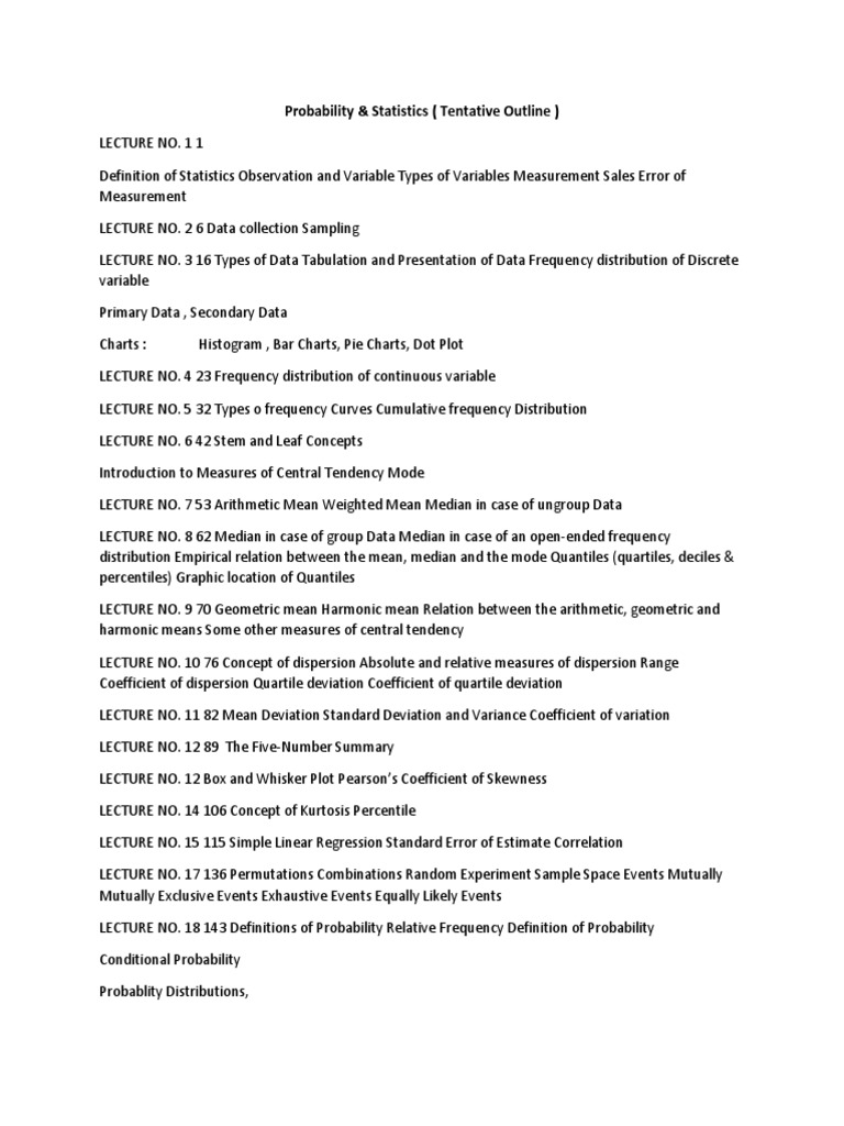 Probability & Statistics (Tentative Outline) | PDF
