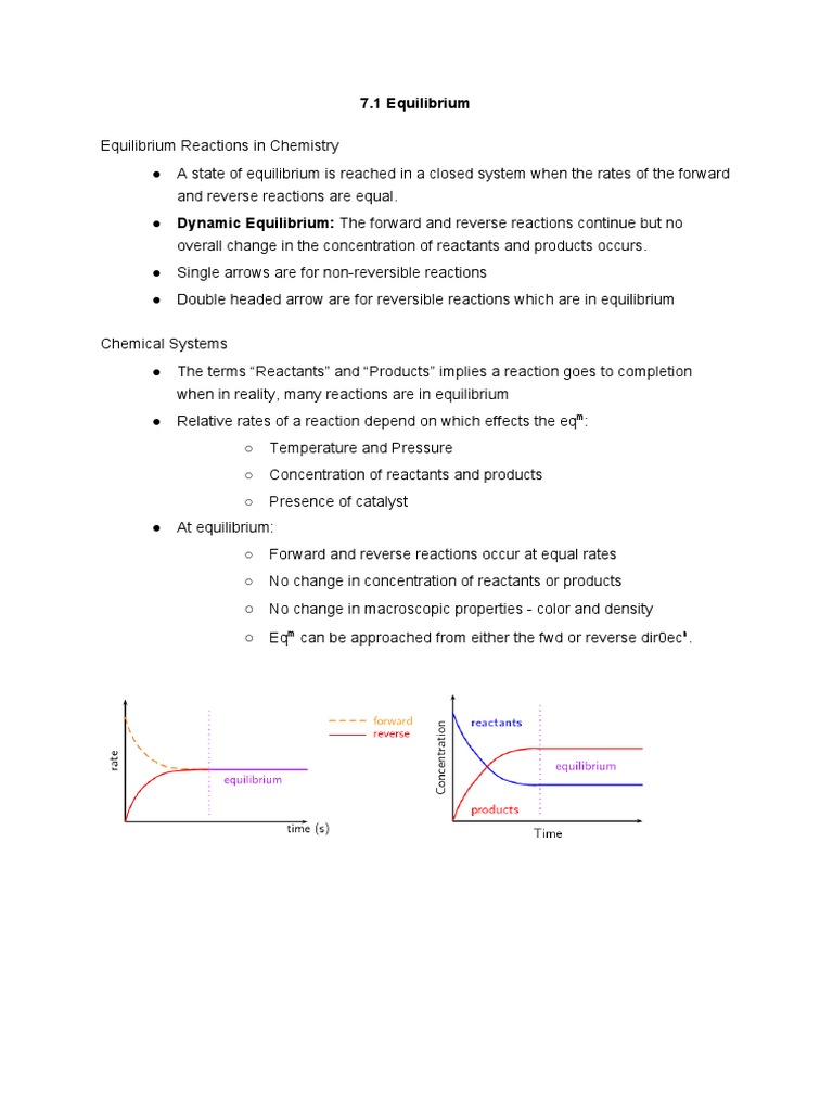 IB Chemistry 7.1 Notes | PDF | Chemical Equilibrium | Reaction Rate