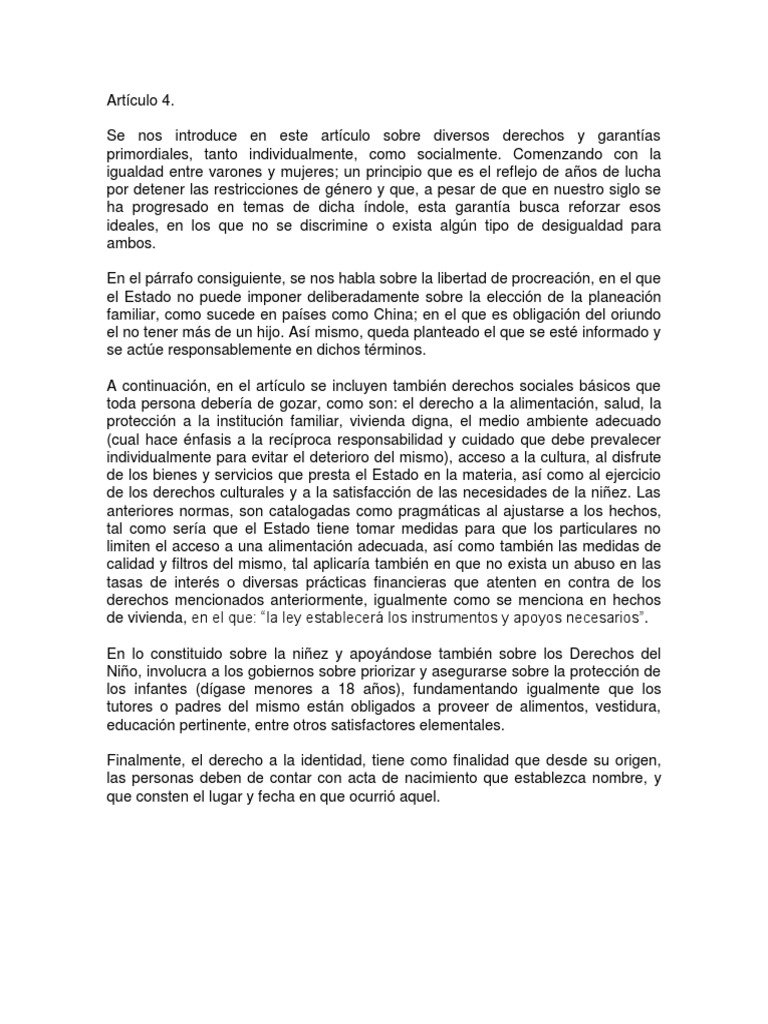 Resumen De Artículo 4 Y 5 De La Constitución Mexicana Pdf Estado